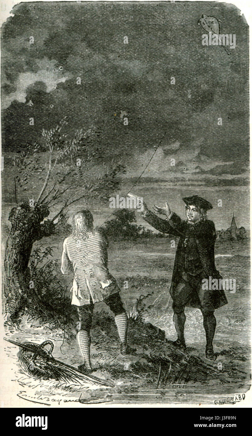 This engraving depicts Benjamin Franklinâ€™s famous experiment with ...