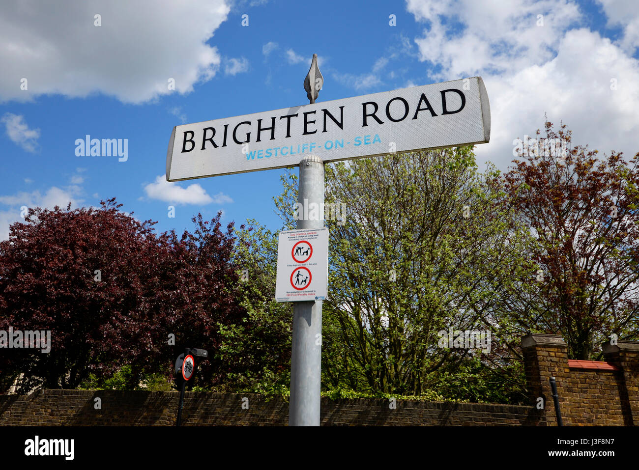 Brighten Road road street sign in Westcliff on Sea, Essex, UK Stock ...