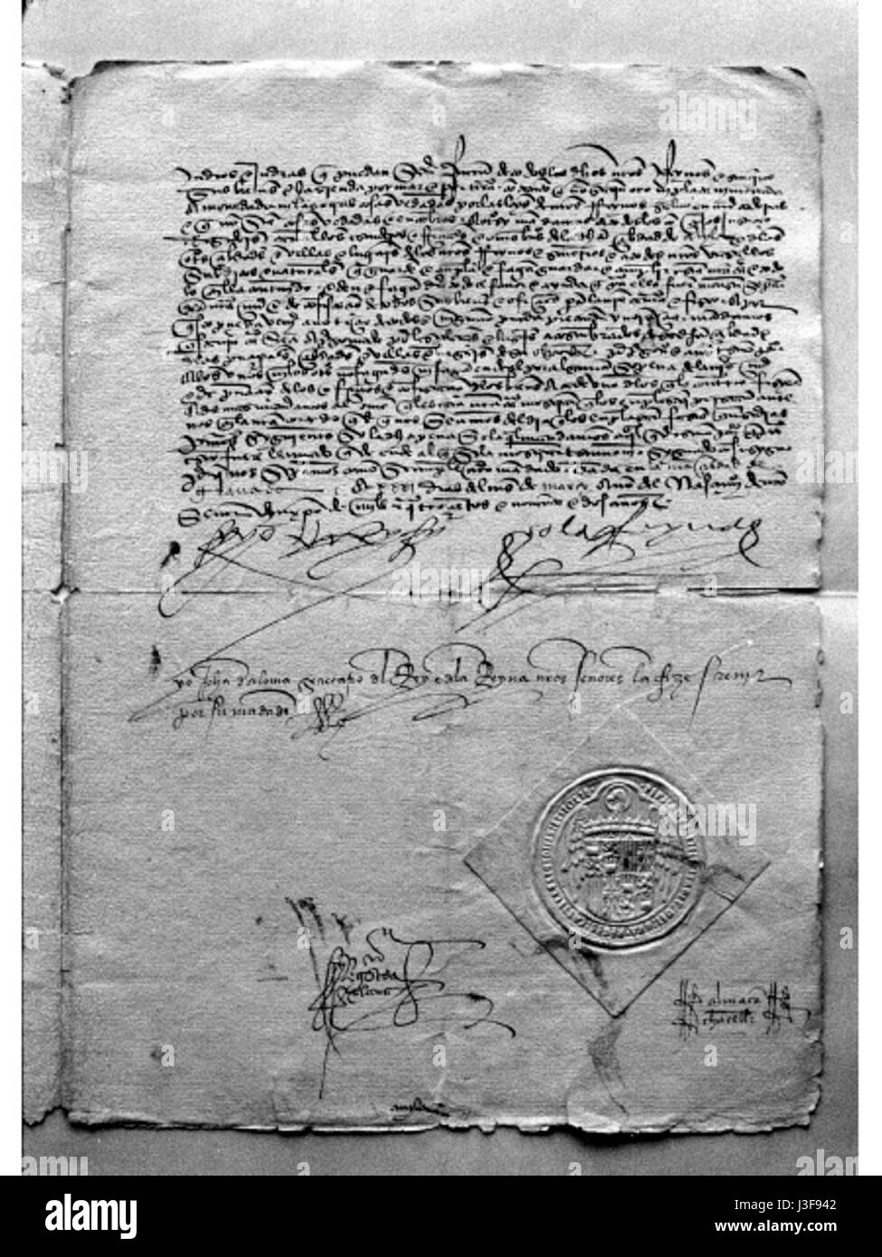 The signature of Ferdinand and Isabella, the Catholic Monarchs of Spain ...