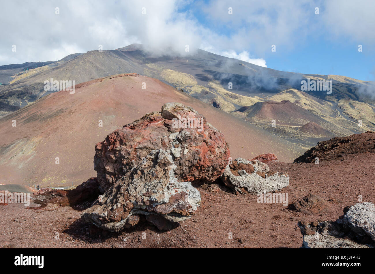 Southern flank of Mount Etna, an active stratovolcano on the east coast ...