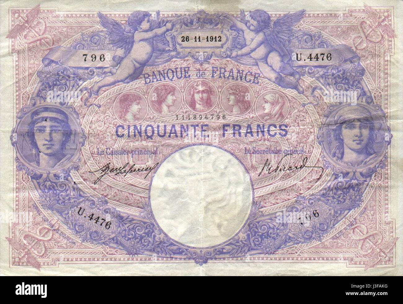 The 1912 France 50 Francs banknote was part of the French currency ...