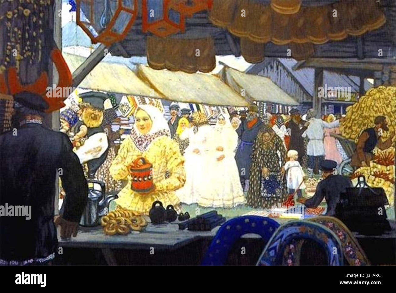 This painting by Russian artist Boris Kustodiev depicts a vibrant scene ...