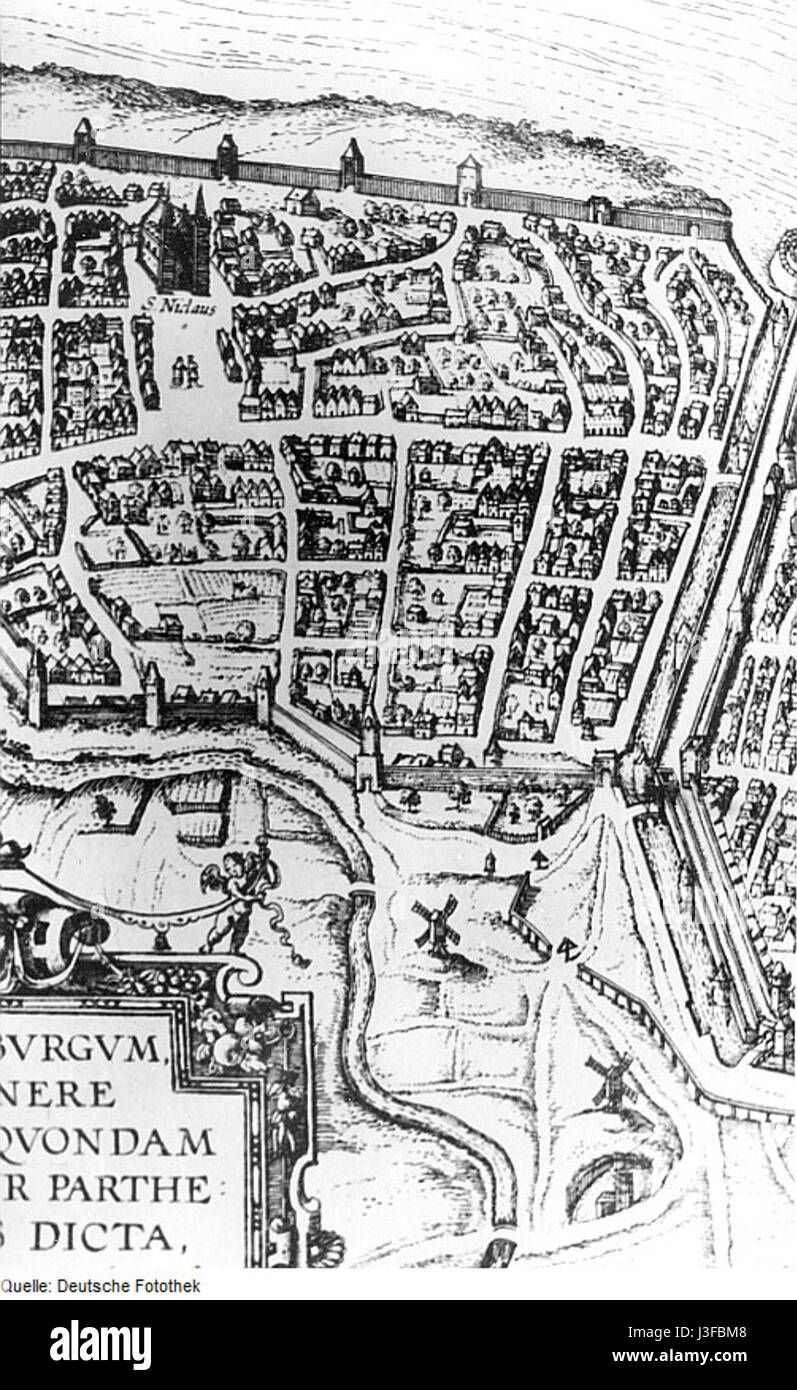 This is a historical image or map of Magdeburg from 1574, produced by ...