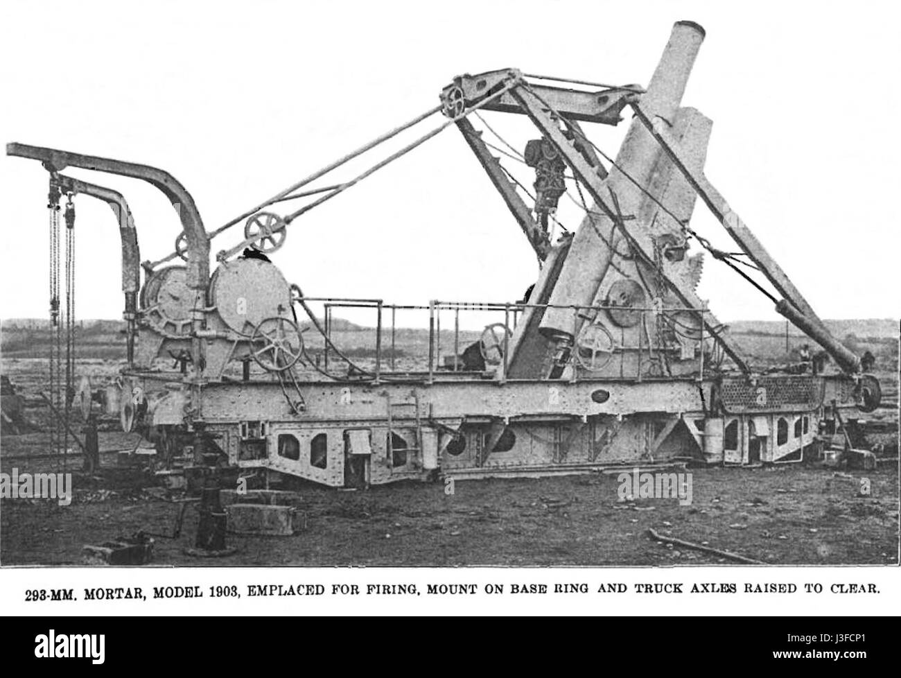 The French 293 mm mortar Model 1903 on a railway mounting was a heavy ...