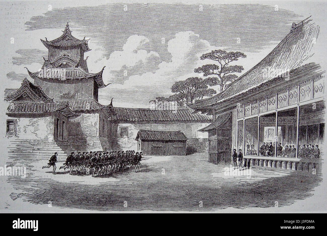 This scene captures French officers training Japanese Shogun-era troops ...