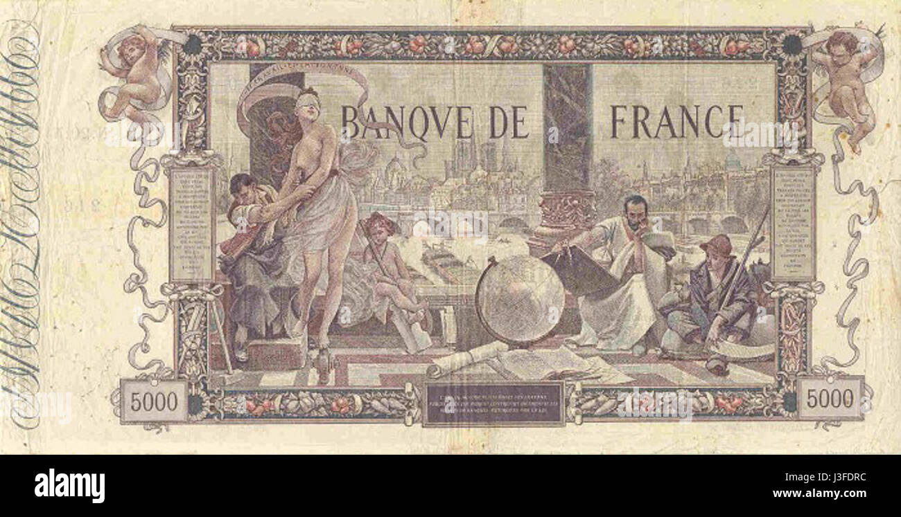 The 5000 Francs note from France, issued in 1918, was part of the ...