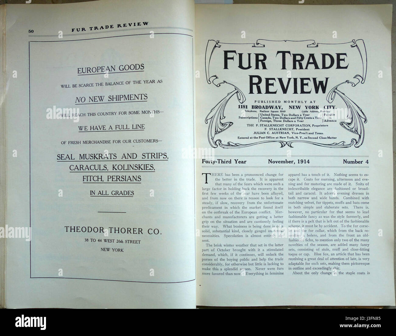 Cover of the November 1914 issue of the 'Fur Trade Review', featuring ...