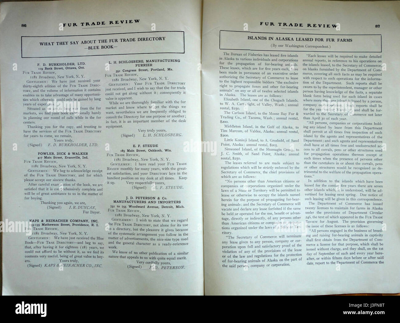 The 'Fur Trade Review' from November 1914 (issue 44) covers aspects of ...