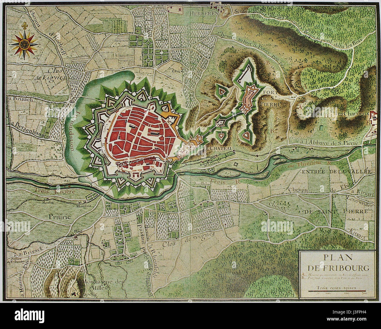 A historical map of Freiburg, Germany, showcasing the city's layout and ...