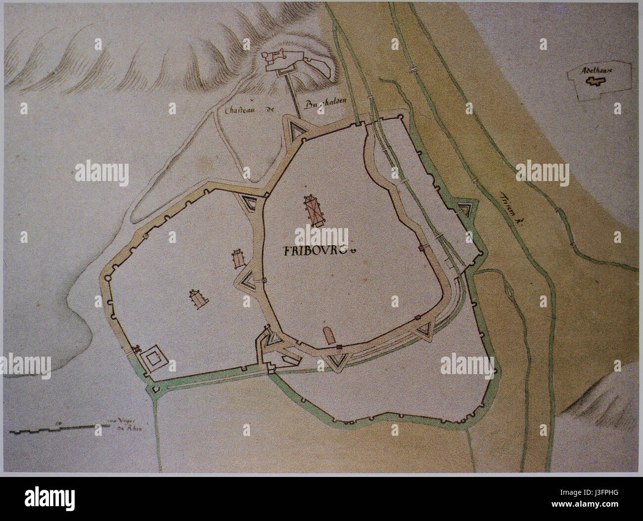 A historical map of Freiburg, Germany, depicting the cityâ€™s layout ...
