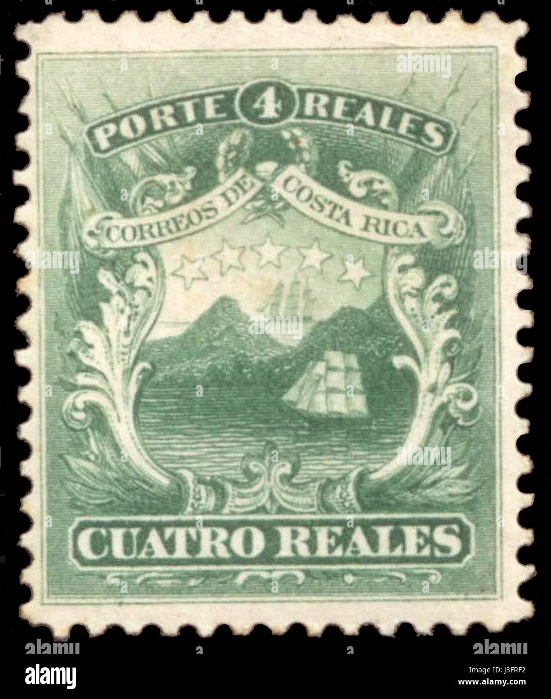 First postal stamp CR 4 Reales 1863 Stock Photo - Alamy