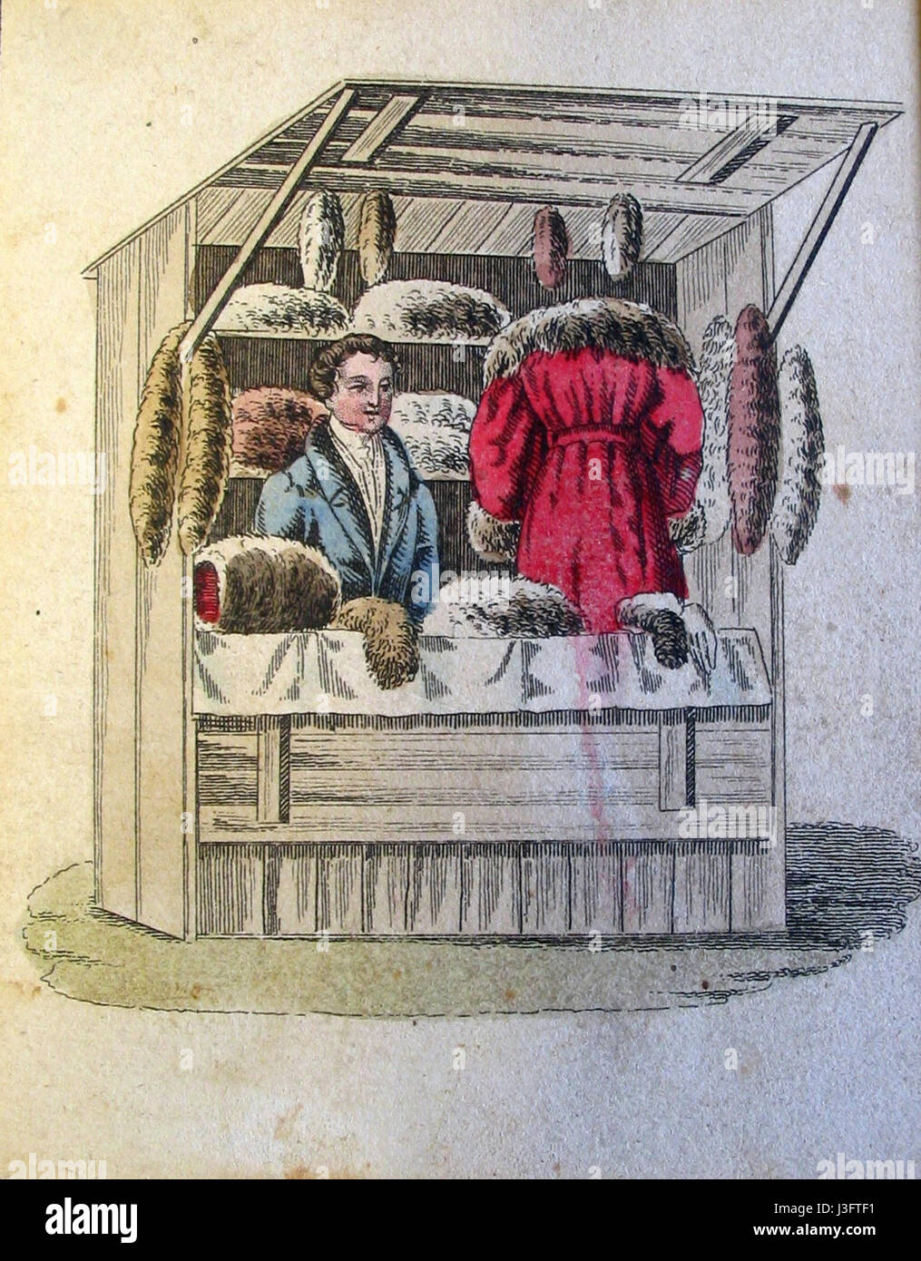 A detailed depiction of a furrierâ€™s stand from 1835, showcasing the ...