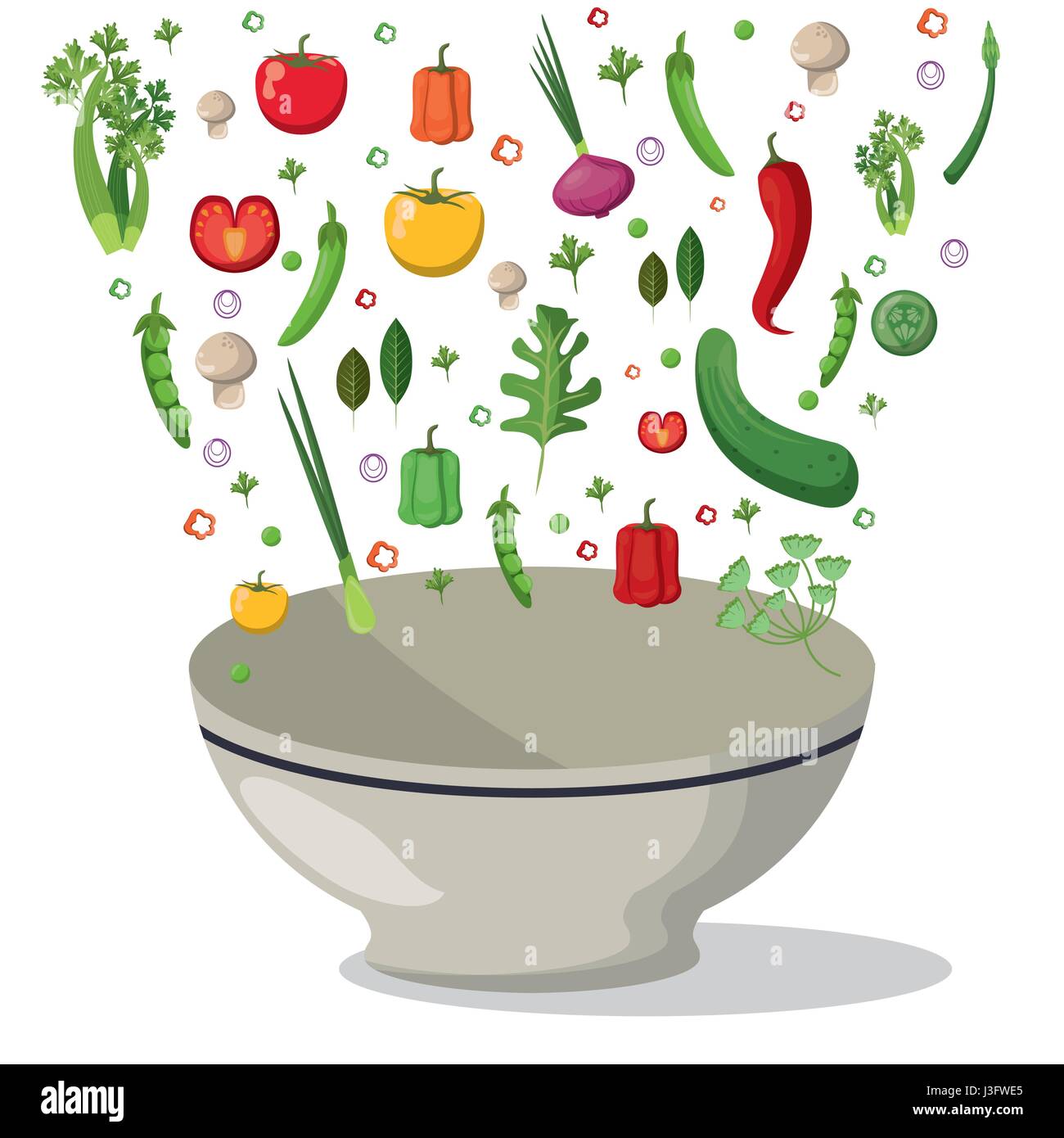 vegetables falling bowl mix food image Stock Vector Image & Art - Alamy