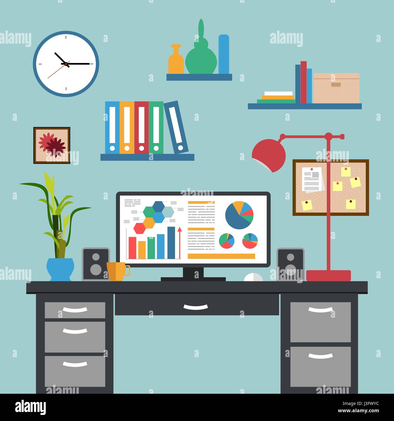 Flat design of modern interior office workspace-Creative flat modern ...
