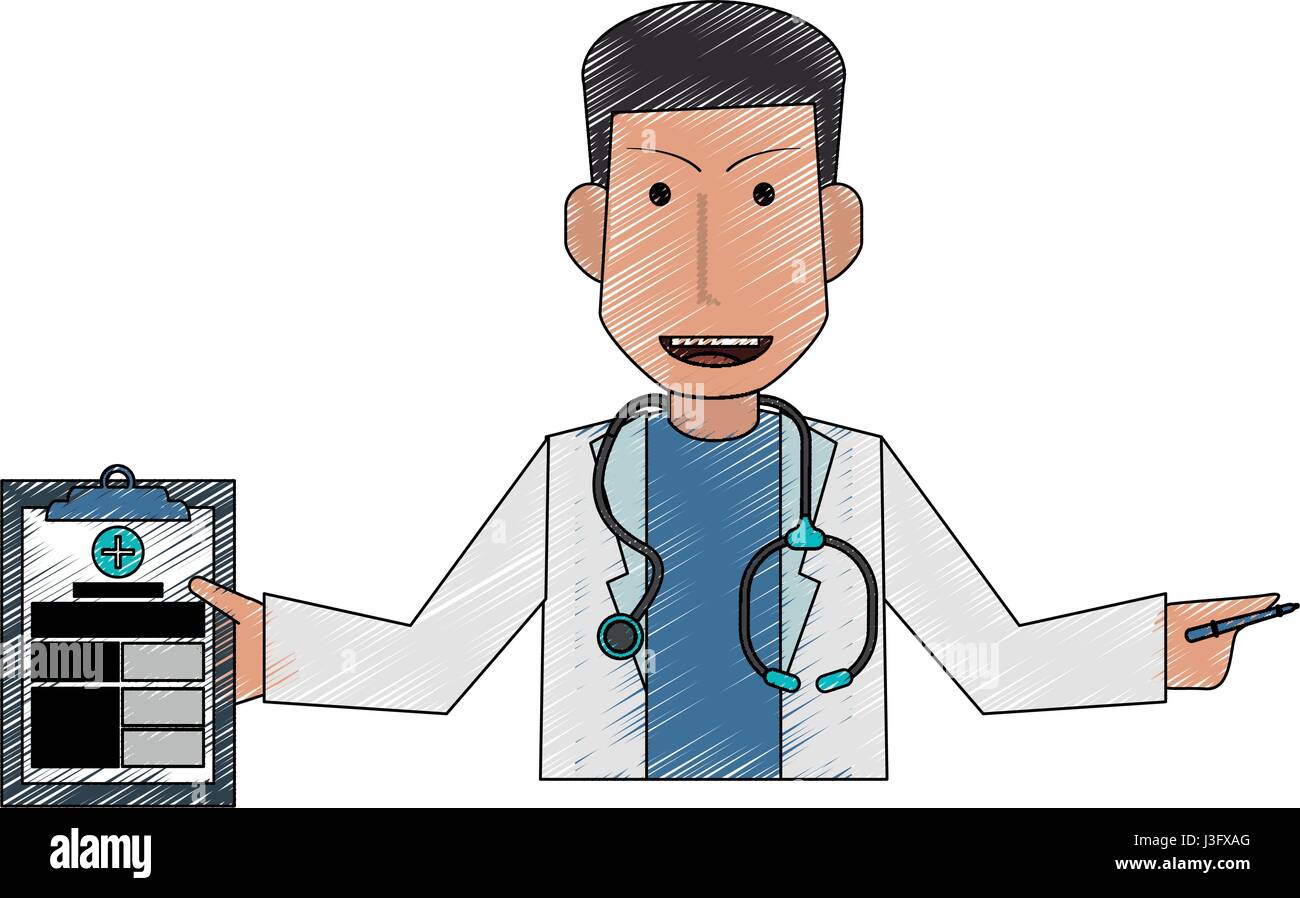 color pencil half body caricature doctor male with table diagnostic and ...