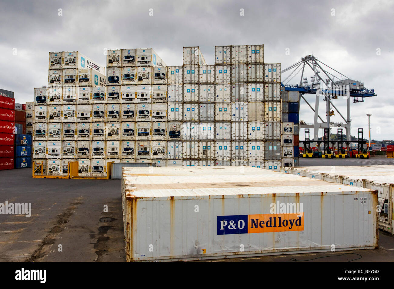 A port with stacked containers, Port of Auckland, Quay Street, Auckland ...