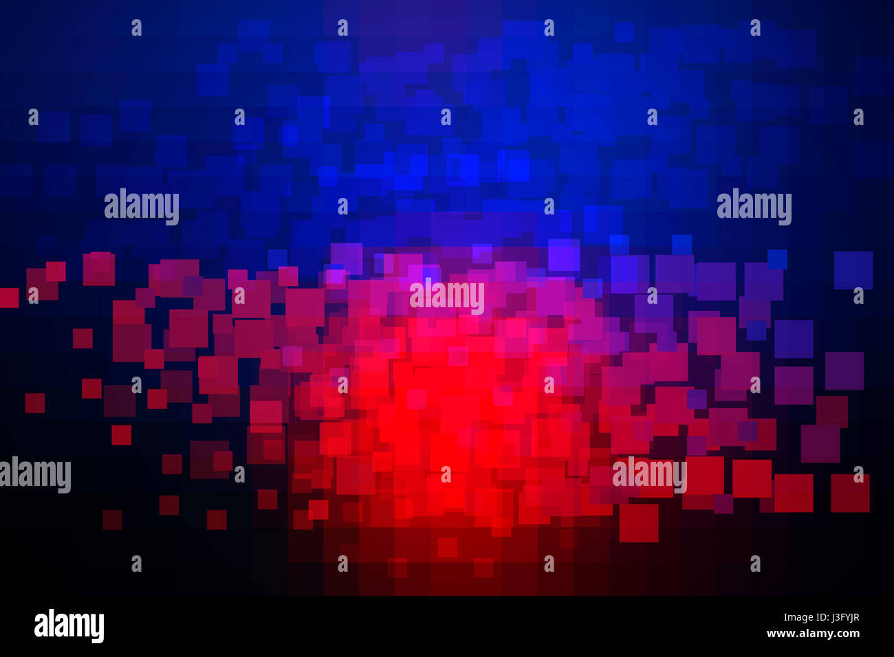 Deep blue and red abstract glowing background with random sizes rounded ...