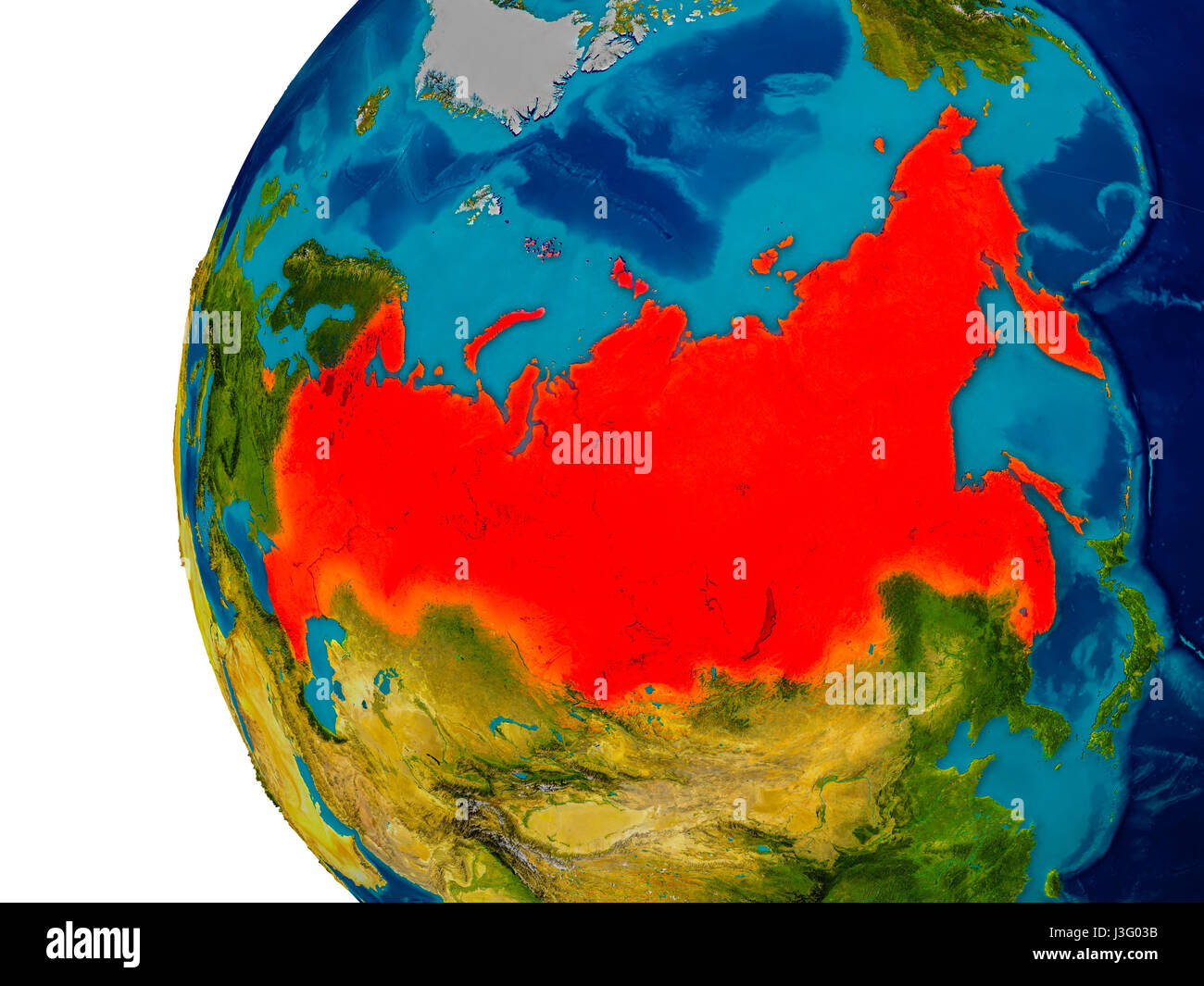 Russia highlighted in red on detailed model of planet Earth. 3D ...