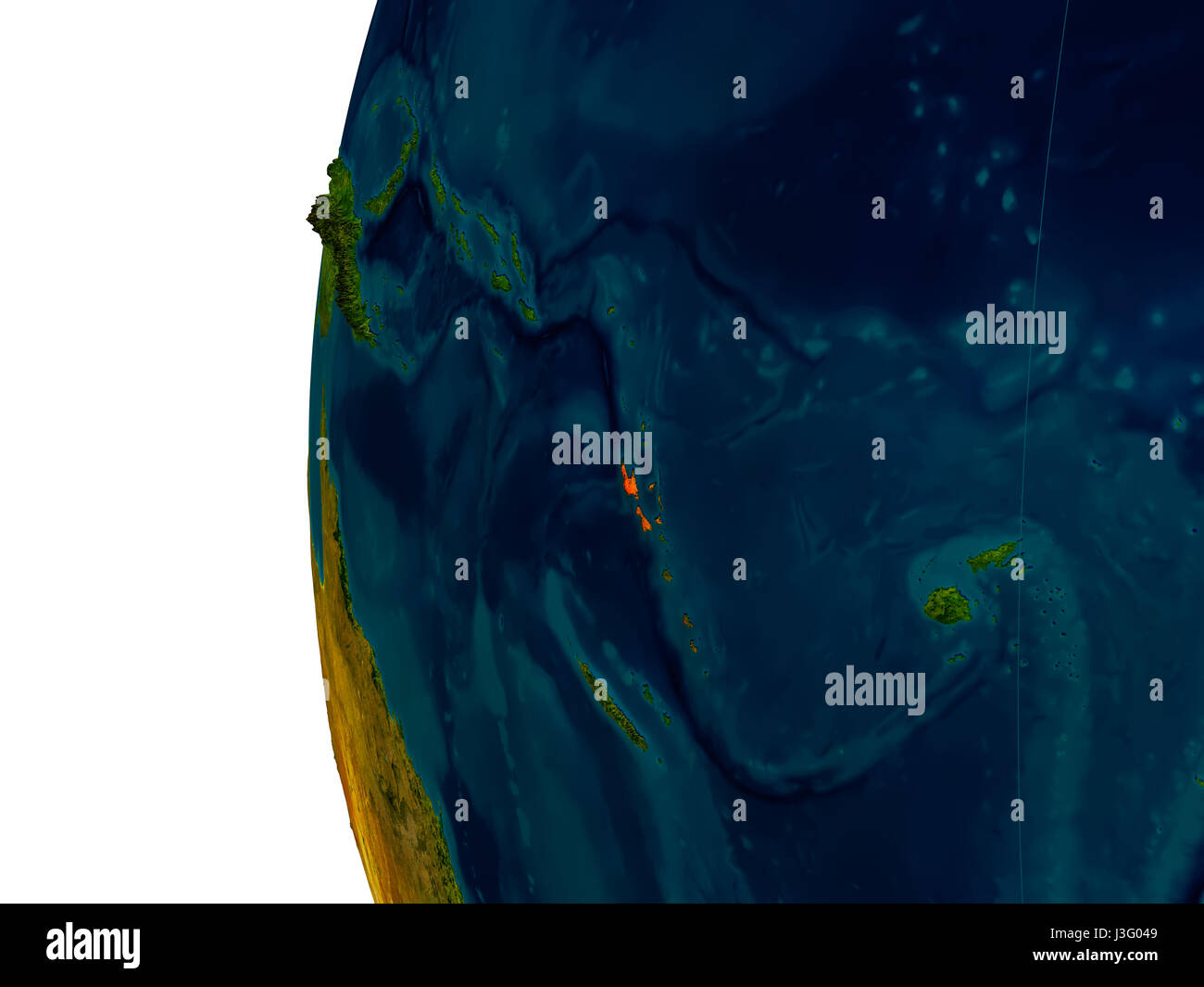 Vanuatu highlighted in red on detailed model of planet Earth. 3D ...