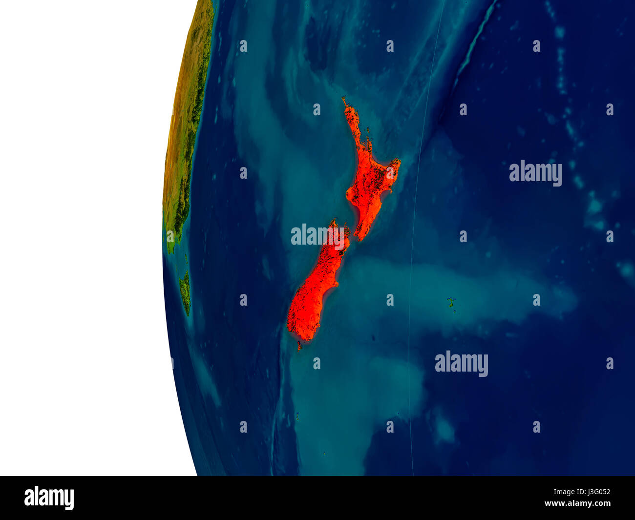New Zealand highlighted in red on detailed model of planet Earth. 3D ...
