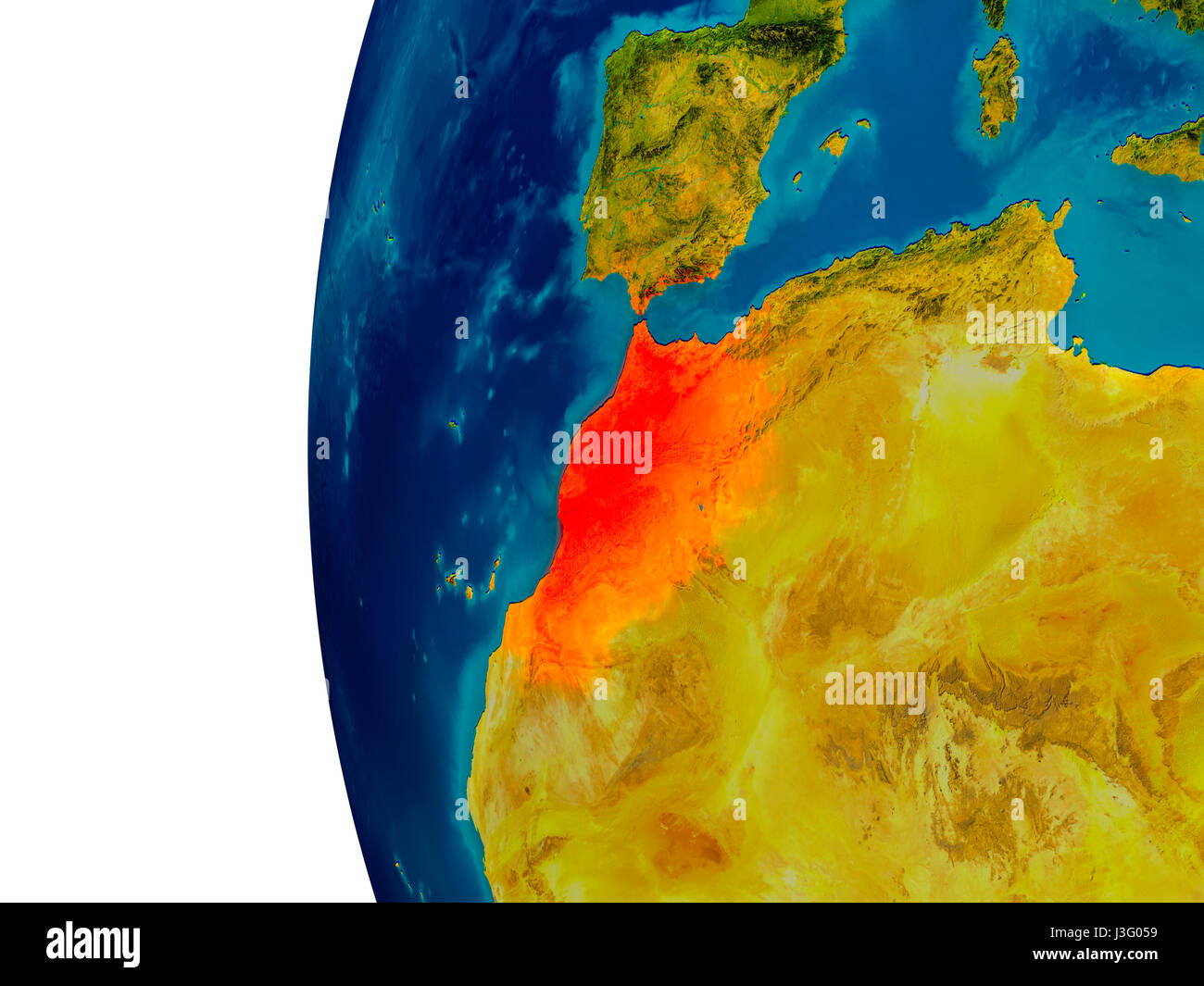 Morocco highlighted in red on detailed model of planet Earth. 3D ...