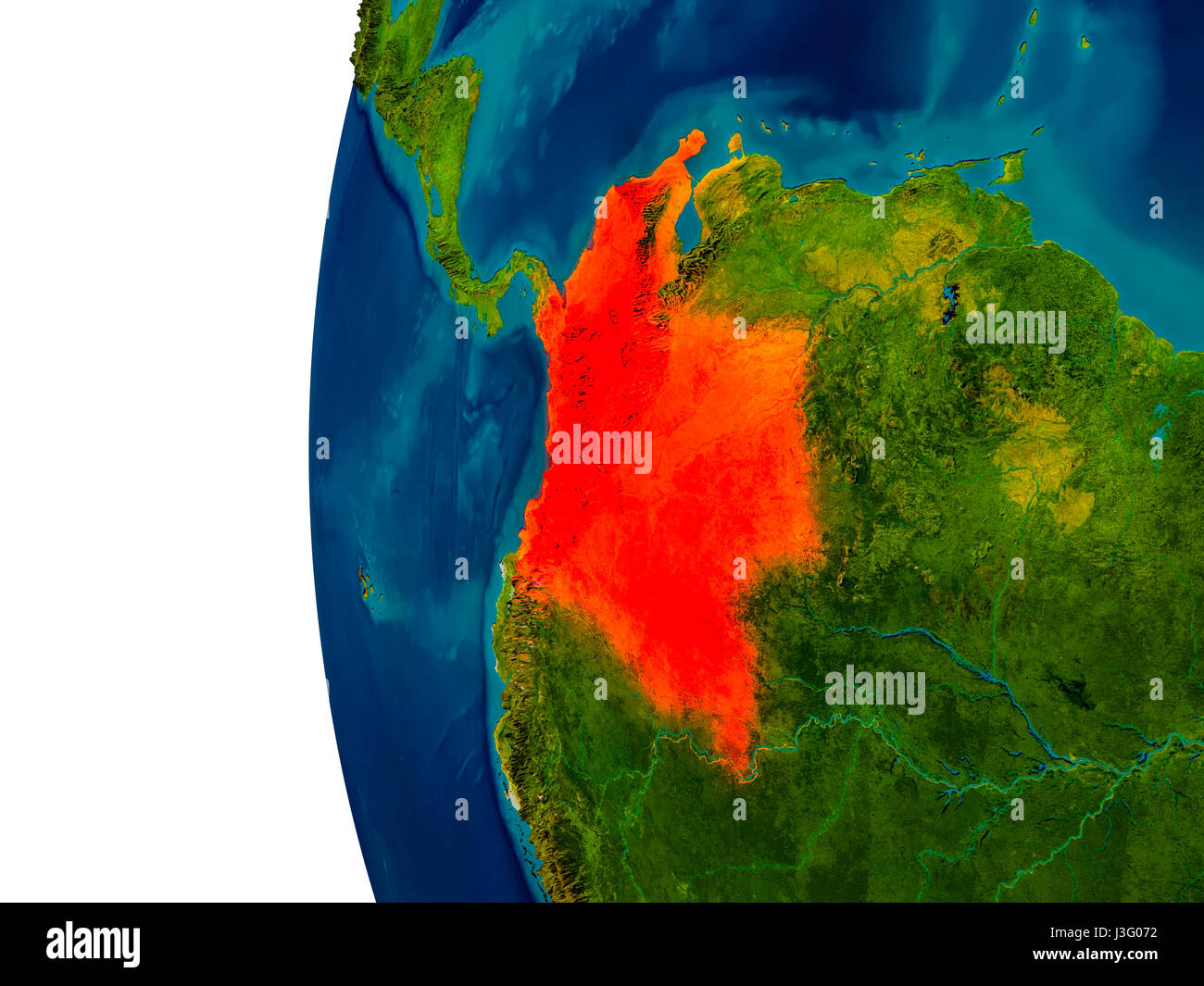 Colombia highlighted in red on detailed model of planet Earth. 3D ...