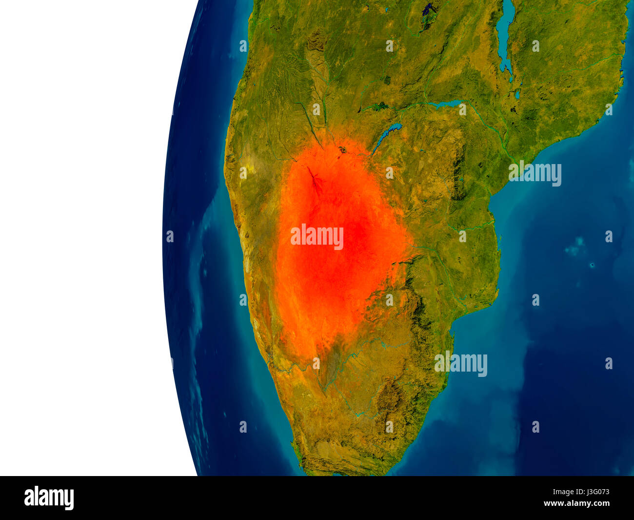 Botswana highlighted in red on detailed model of planet Earth. 3D illustration. Elements of this ...