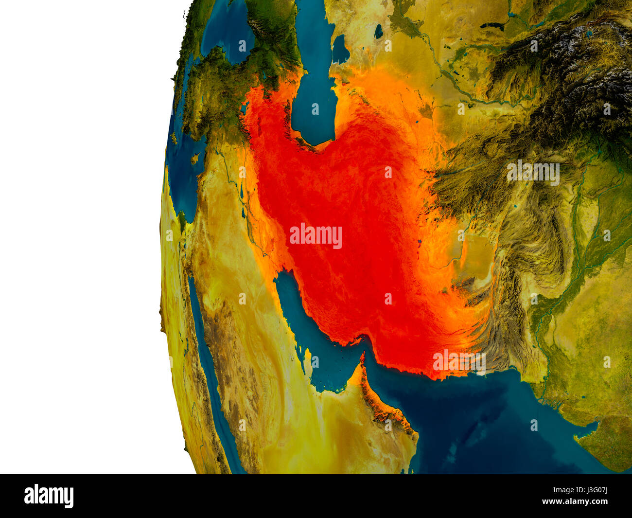 Iran highlighted in red on detailed model of planet Earth. 3D ...