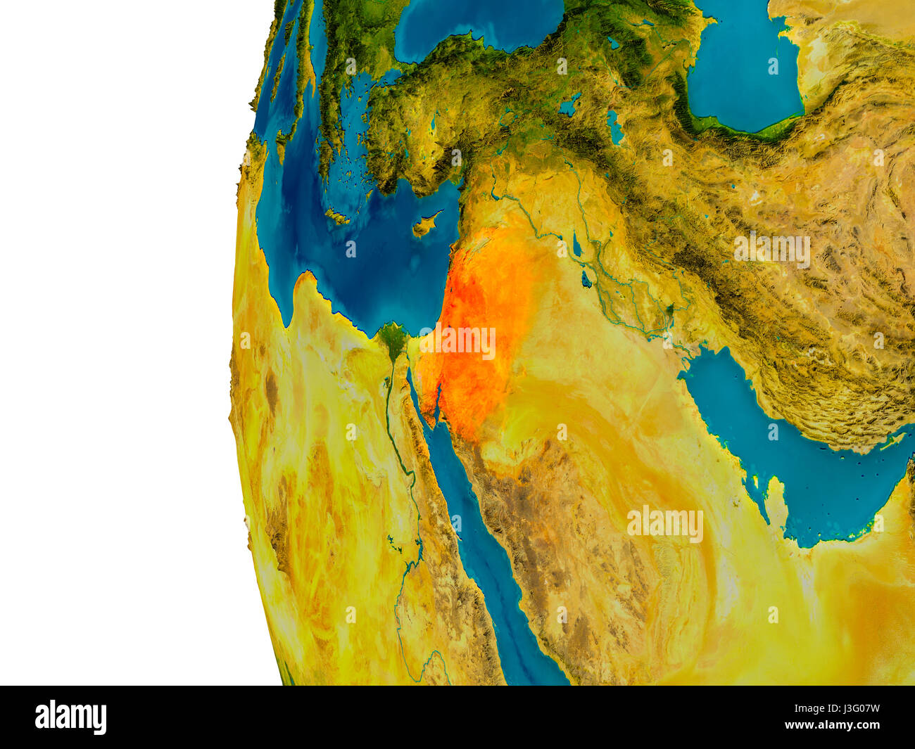 Jordan highlighted in red on detailed model of planet Earth. 3D ...