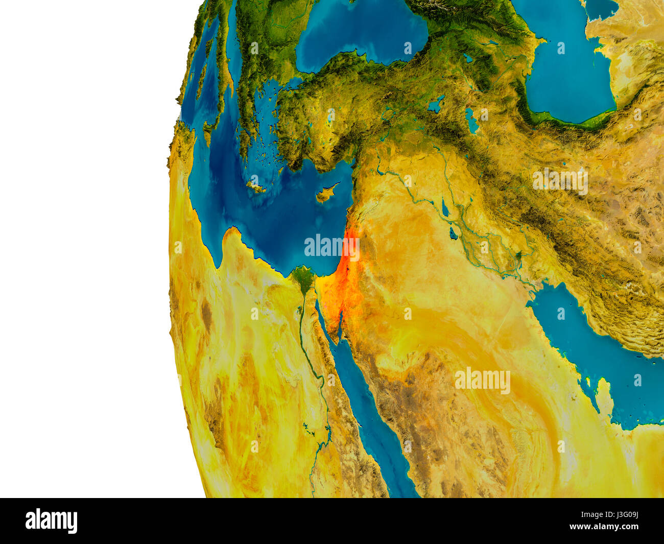 Israel highlighted in red on detailed model of planet Earth. 3D ...