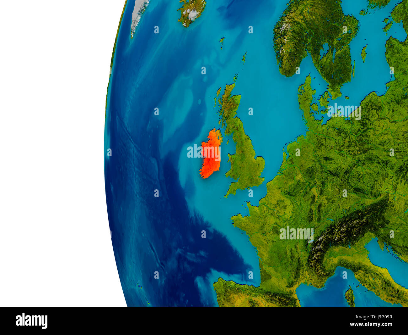 Ireland highlighted in red on detailed model of planet Earth. 3D ...