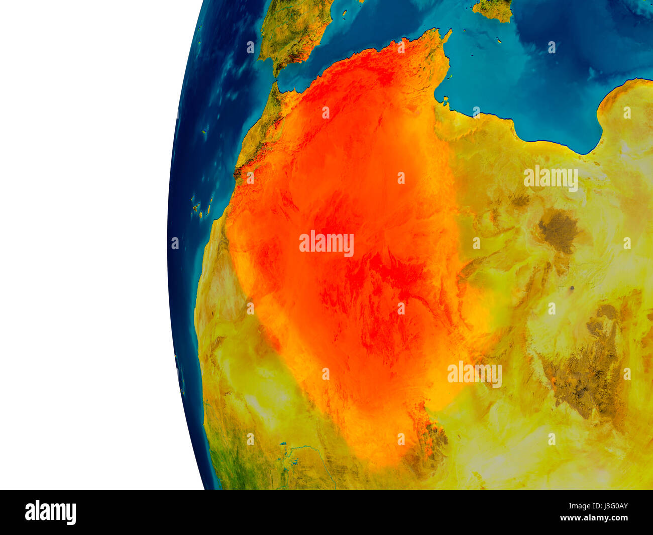 Algeria highlighted in red on detailed model of planet Earth. 3D ...
