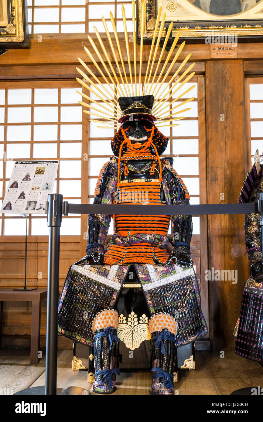 Japan, Ehime, Uwajima castle, AKA Tsurushima-jo. Suit of samurai armour ...