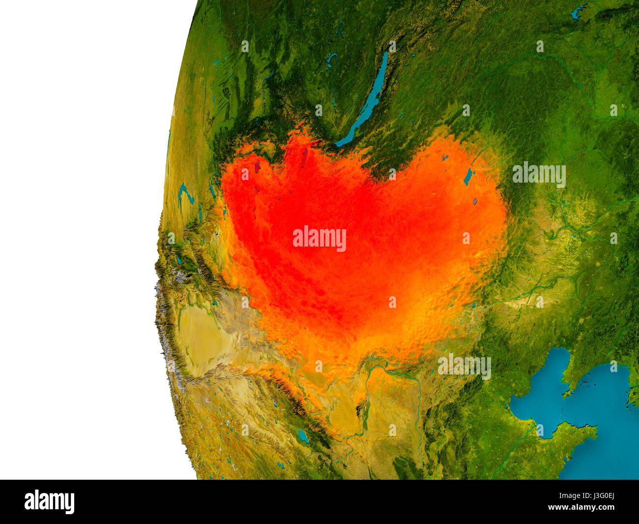 Mongolia highlighted in red on detailed model of planet Earth. 3D ...