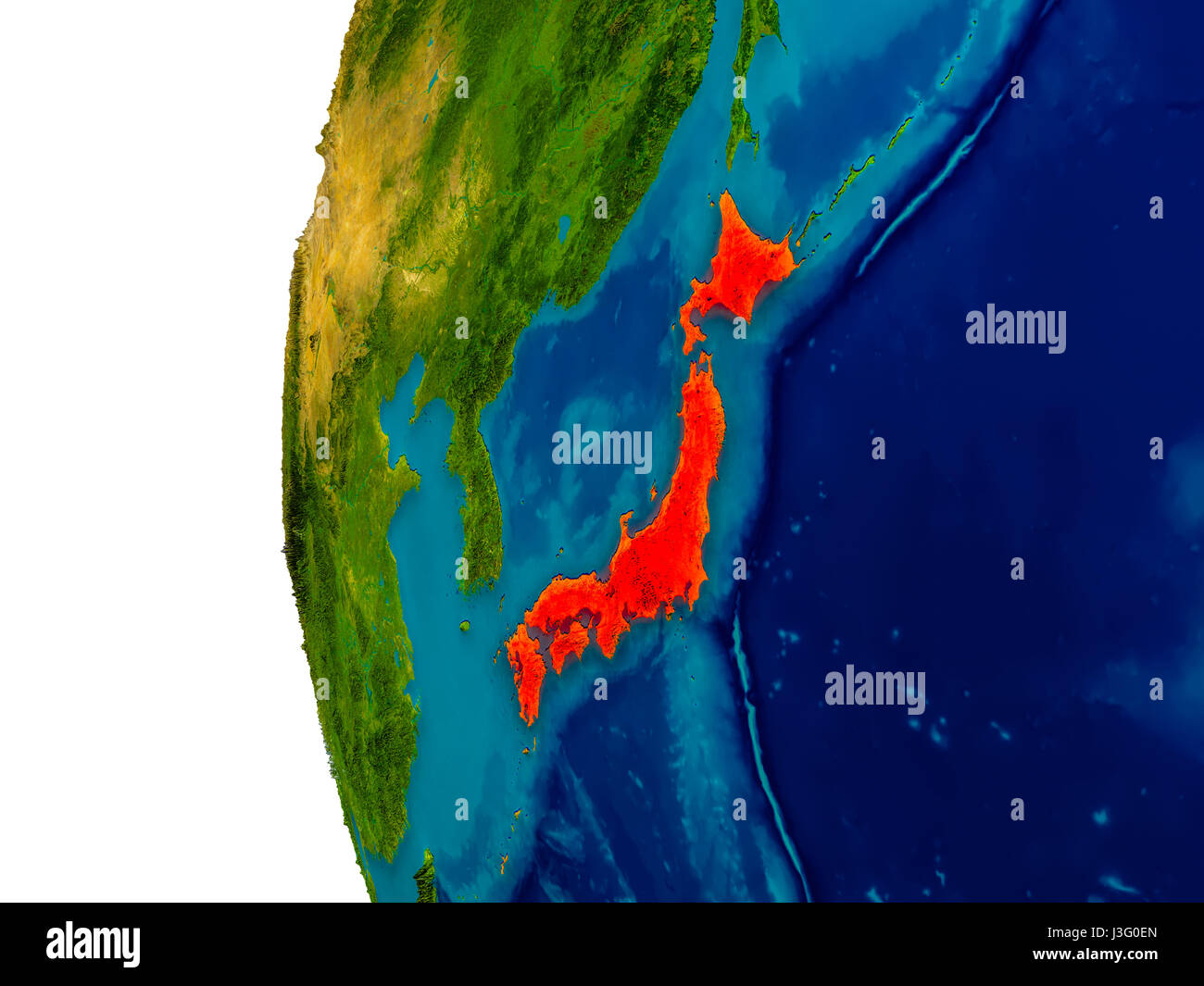 Japan highlighted in red on detailed model of planet Earth. 3D ...