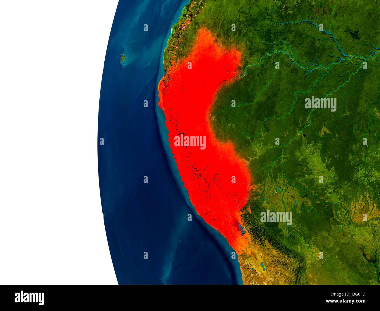 Peru highlighted in red on detailed model of planet Earth. 3D ...