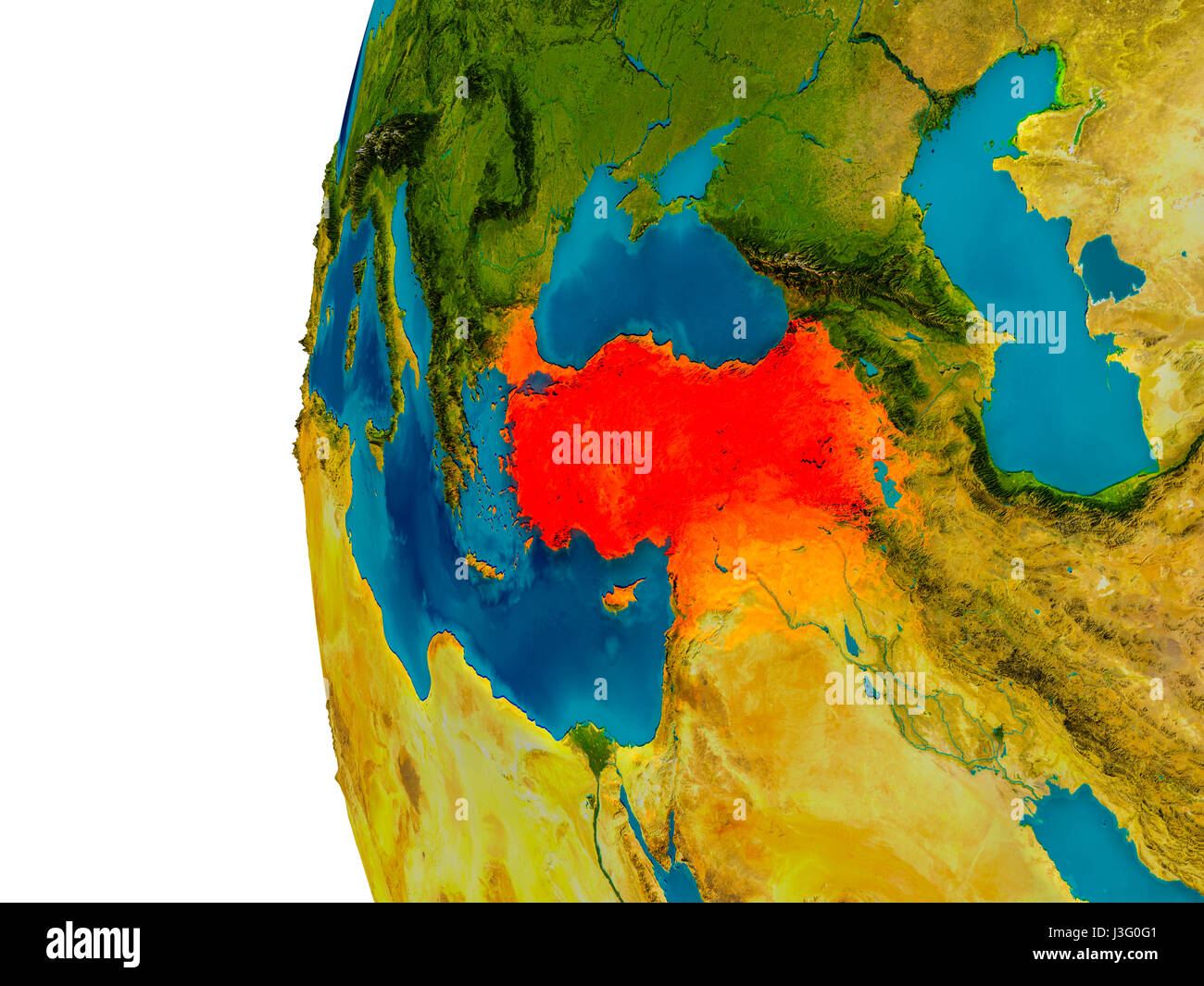Turkey highlighted in red on detailed model of planet Earth. 3D ...