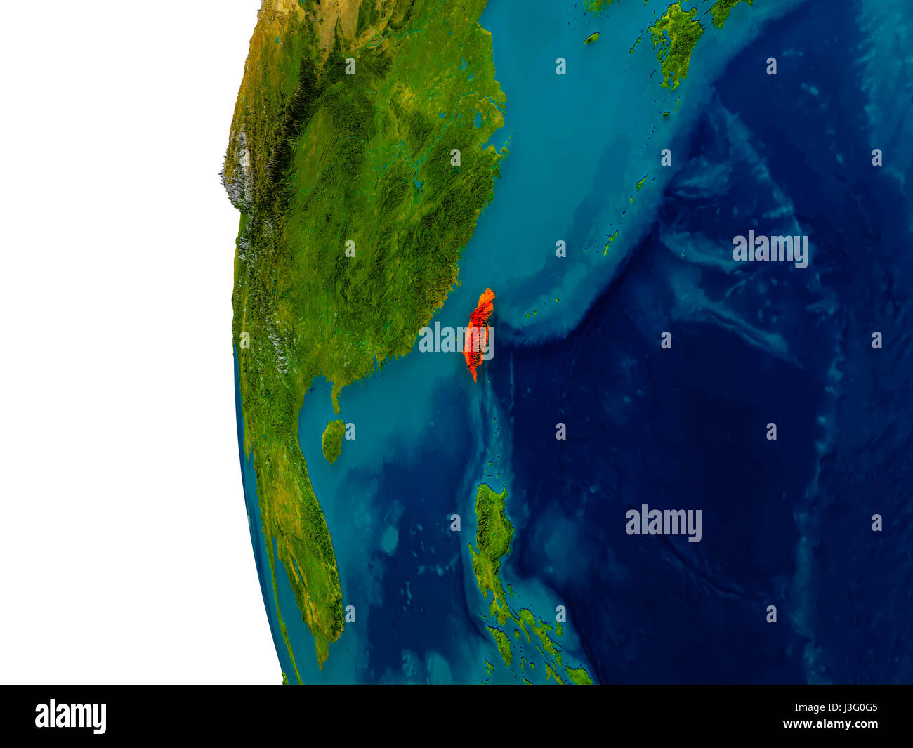 Taiwan highlighted in red on detailed model of planet Earth. 3D ...