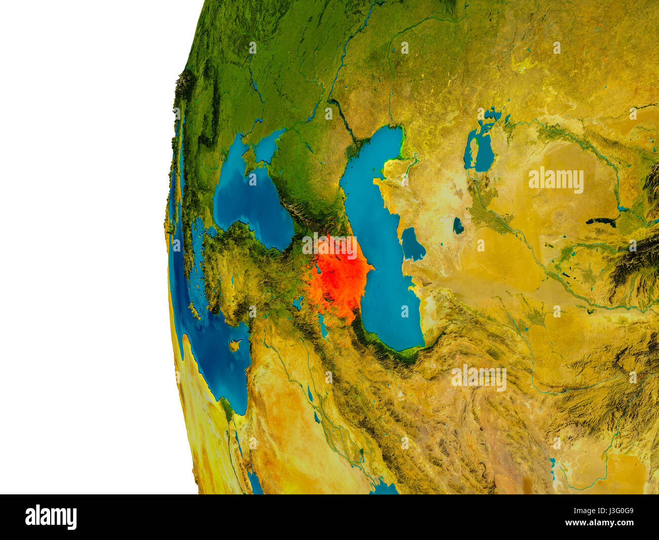Azerbaijan highlighted in red on detailed model of planet Earth. 3D ...