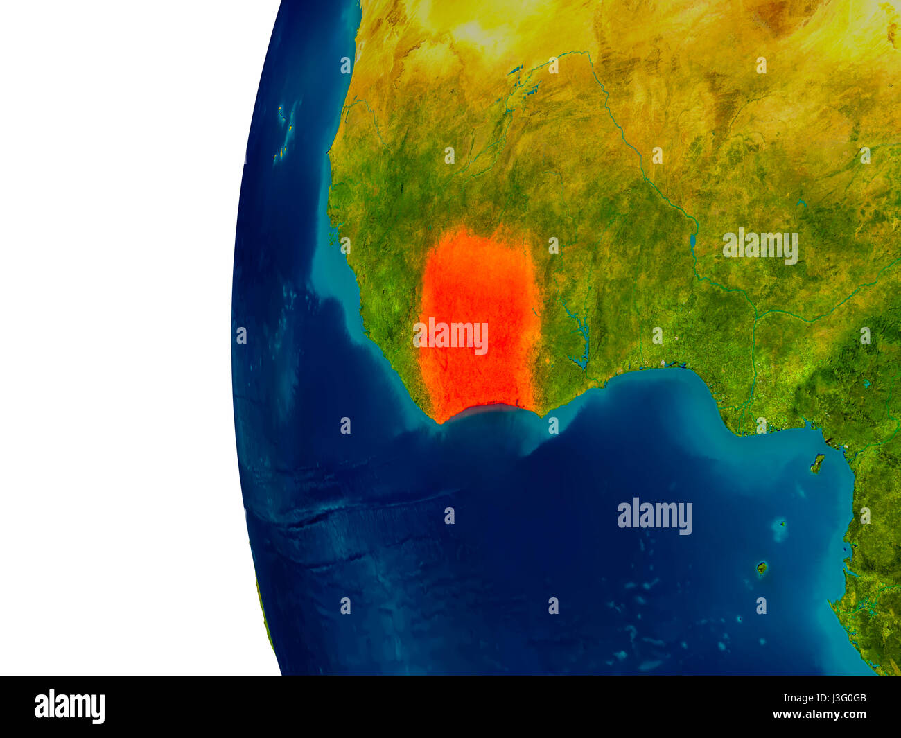 Ivory Coast highlighted in red on detailed model of planet Earth. 3D ...