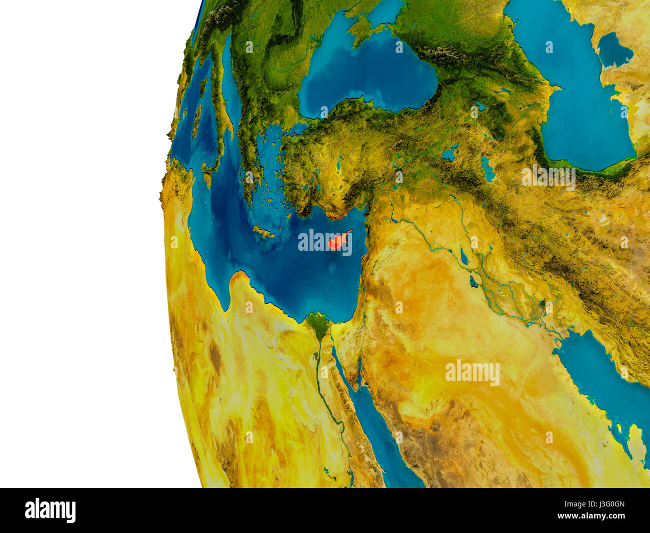 Cyprus highlighted in red on detailed model of planet Earth. 3D ...