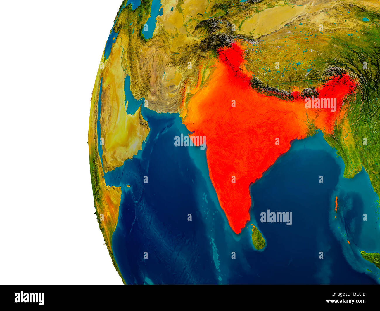 India highlighted in red on detailed model of planet Earth. 3D ...