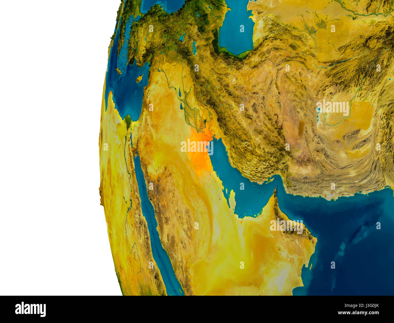 Kuwait highlighted in red on detailed model of planet Earth. 3D ...