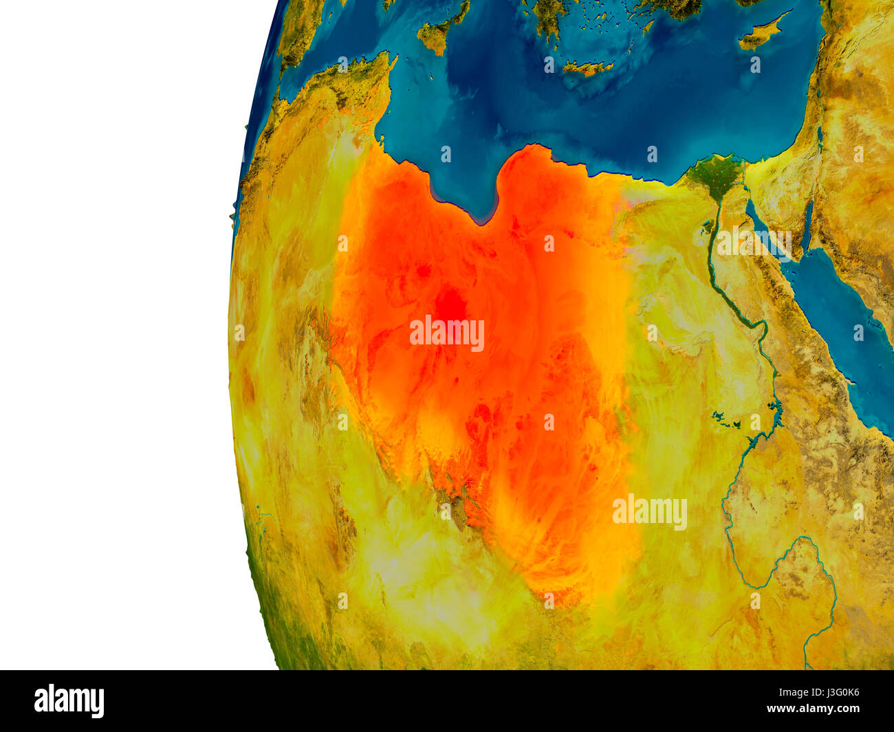 Libya highlighted in red on detailed model of planet Earth. 3D ...