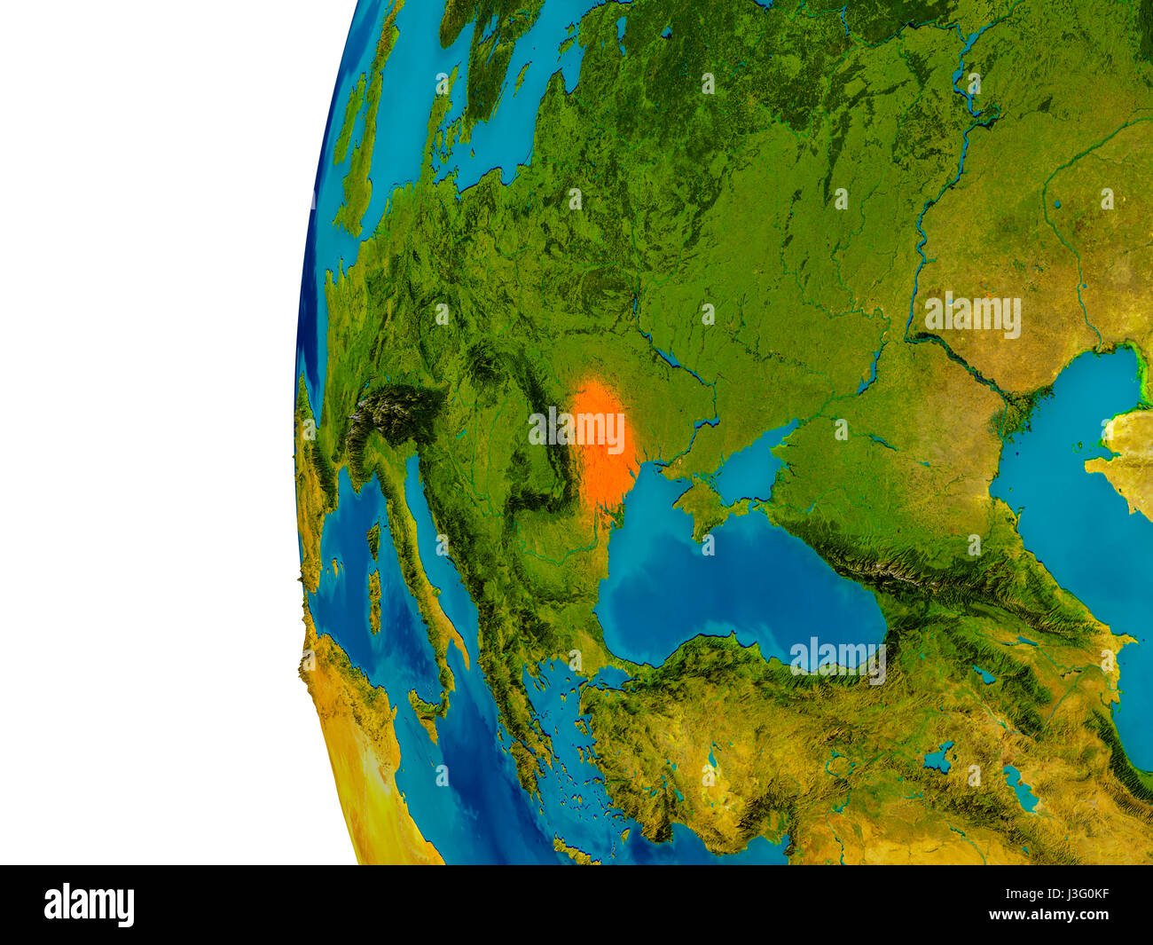 Moldova highlighted in red on detailed model of planet Earth. 3D ...