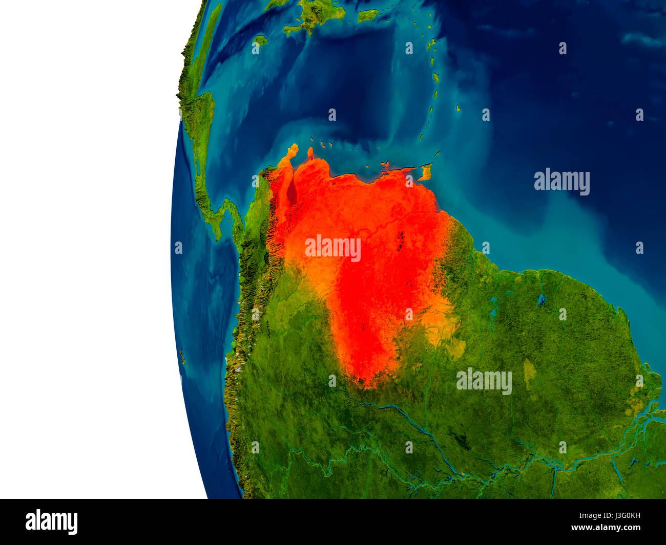 Venezuela highlighted in red on detailed model of planet Earth. 3D ...