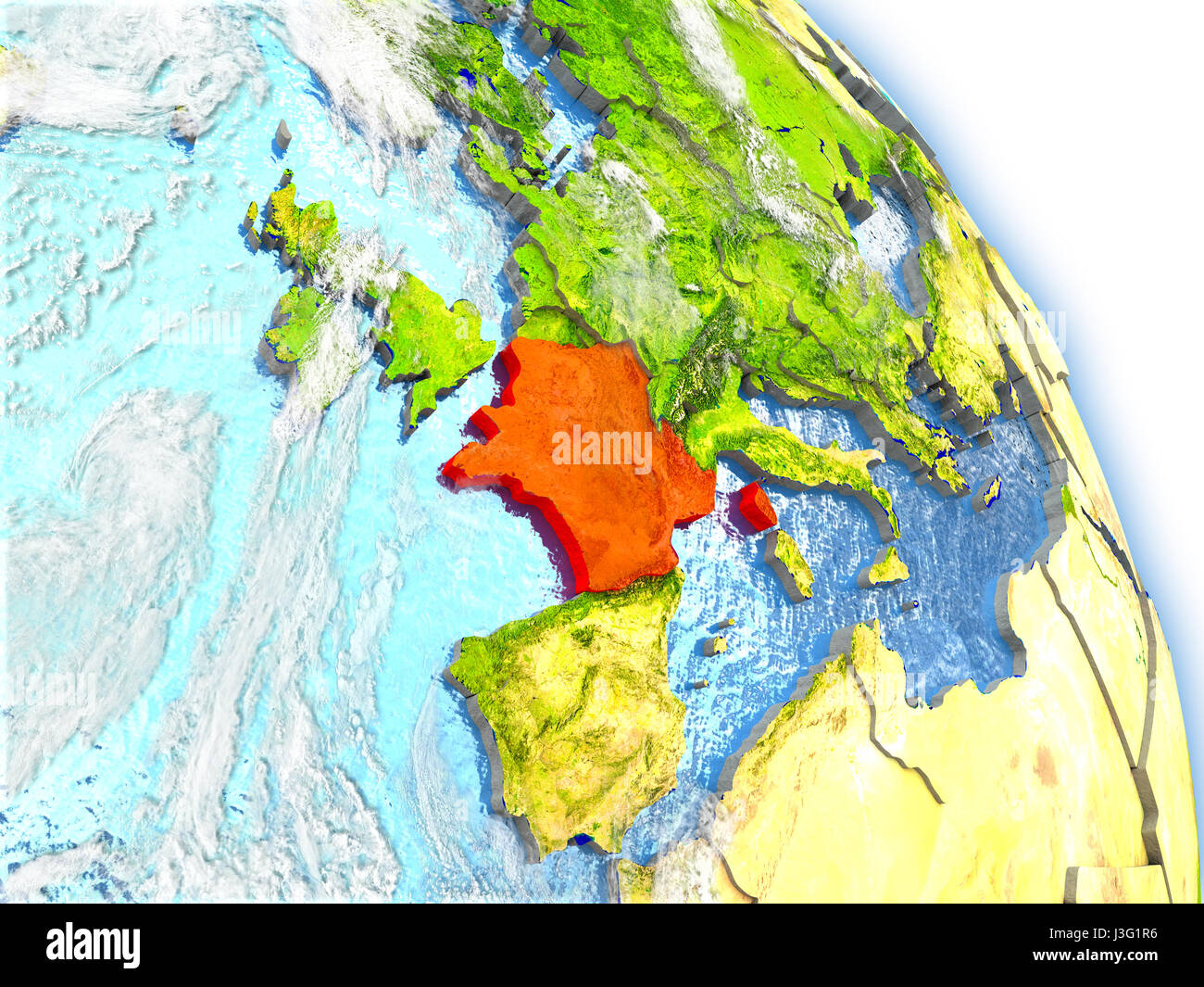 Francein red color on model of Earth. 3D illustration with detailed ...