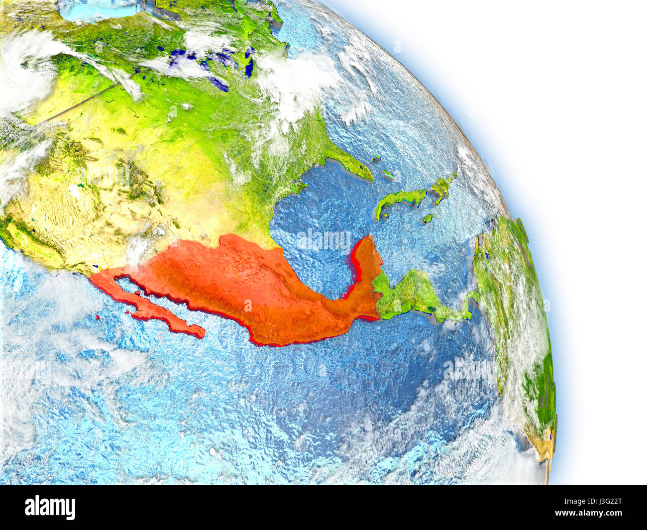 Mexicoin red color on model of Earth. 3D illustration with detailed ...
