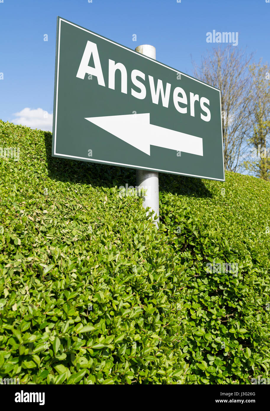 Answers concept. Answers sign on a post Stock Photo - Alamy