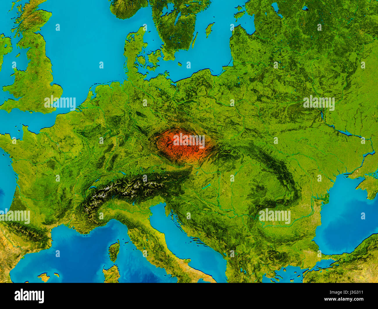 Physical map of czech republic
